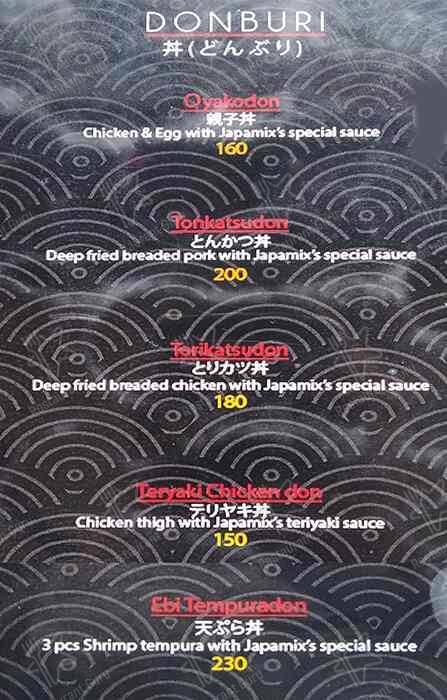 Menu at Japamix restaurant, Taytay, E. Rodriguez cor Champaca