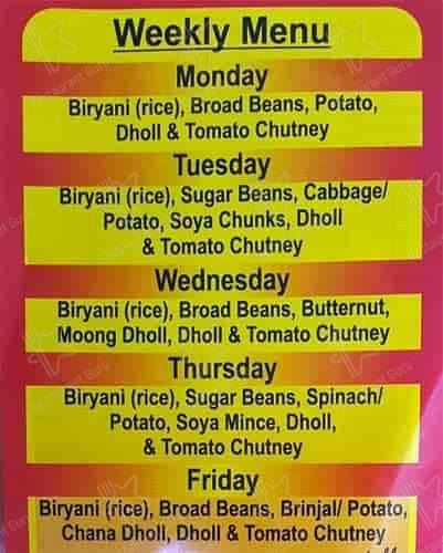 Menu at Kara Nichha's Westcliff(Chatsworth) restaurant, Durban