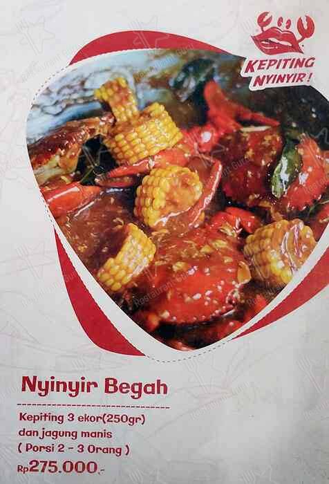 Menu at Kepiting Nyinyir restaurant, East Jakarta, Jl. Yudistira No.24