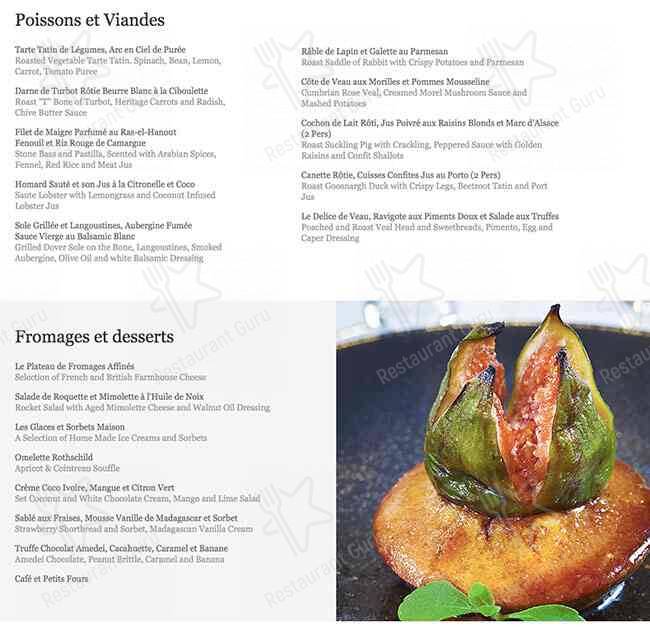Menu at Le Gavroche restaurant, London