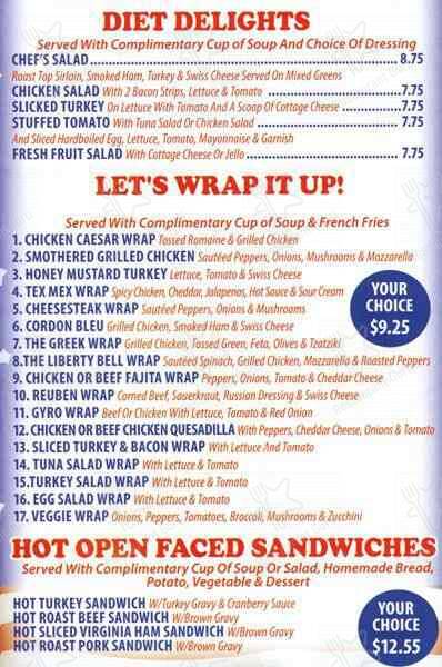 Menu at Liberty Bell Diner restaurant, Philadelphia, 8445 Frankford Ave