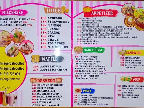 Carta de MaGer Cafe & Coffee, Depok, JR8R+C9P
