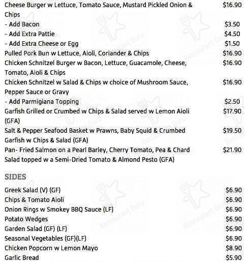Menu at Mylk Bar, Adelaide, 57 Flinders St