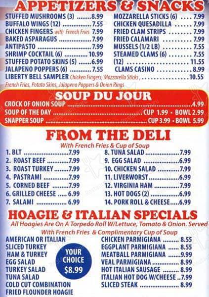 Menu at Liberty Bell Diner restaurant, Philadelphia, 8445 Frankford Ave