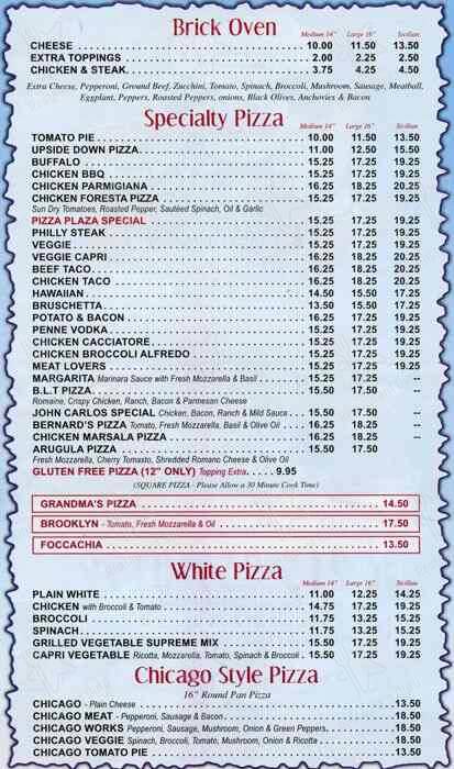 Menu at Pizza Plaza of Warminster pizzeria, Warminster, 832 Street Rd