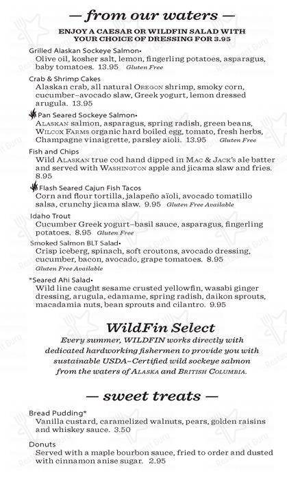 Menu at WildFin American Grill pub & bar, Tacoma