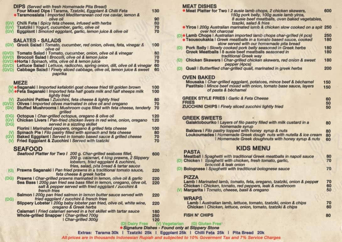 Menu at Slippery Stone restaurant, Mengwi, Jl. Batu Belig No.9N