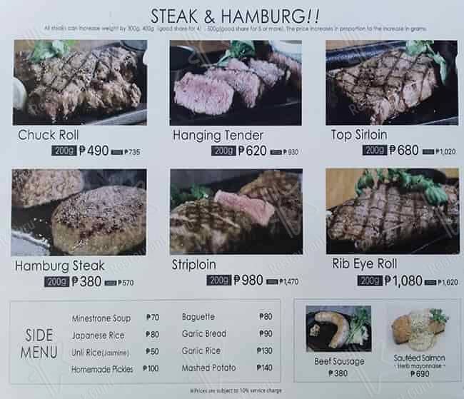 Menu at Steak the First BGC steakhouse, Taguig