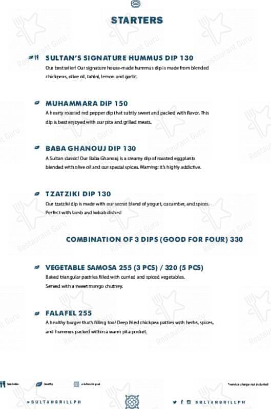 Menu at Sultan Mediterranean Grill restaurant, Makati, UG9 Valero Plaza ...