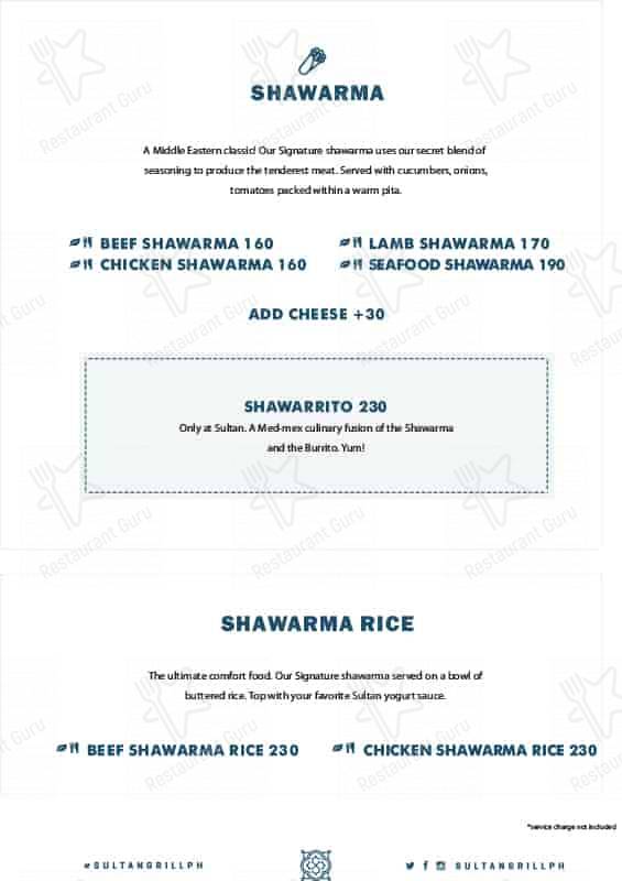 Menu at Sultan Mediterranean Grill restaurant, Makati, UG9 Valero Plaza ...