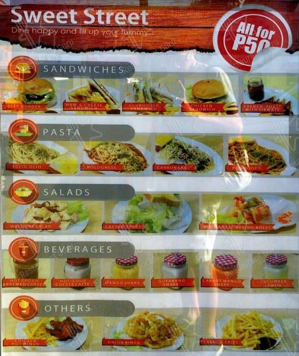 Carta de Sweet Street Pasalubong Food and Coffee, Lapulapu