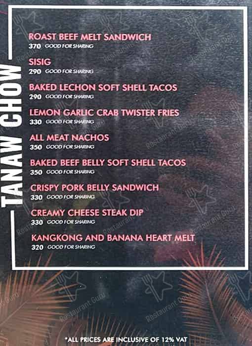 Carta del pub y bar Tanaw, Makati