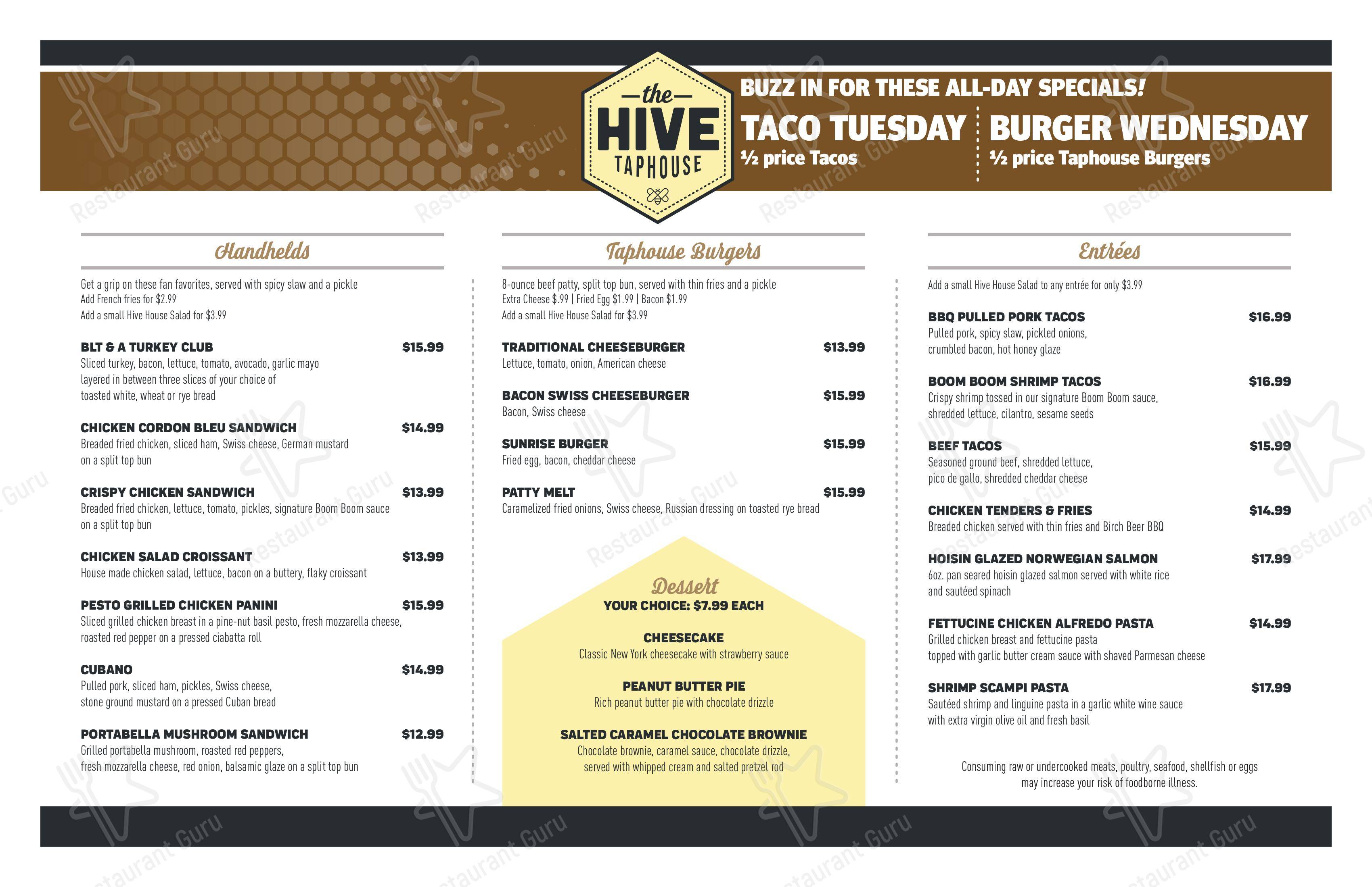 Menu at The Hive Taphouse pub & bar, Wilkes-Barre