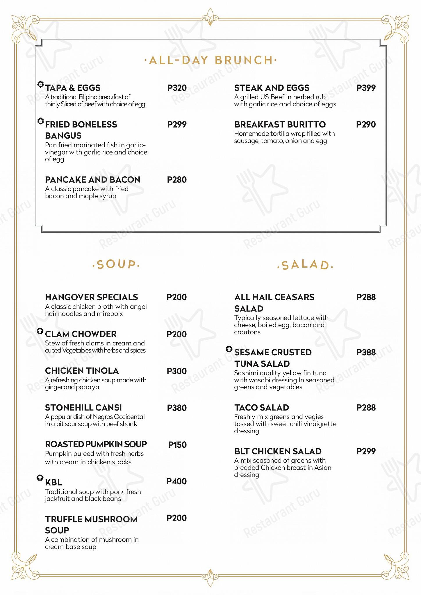 Menu at Stonehill Suites restaurant, Bacolod