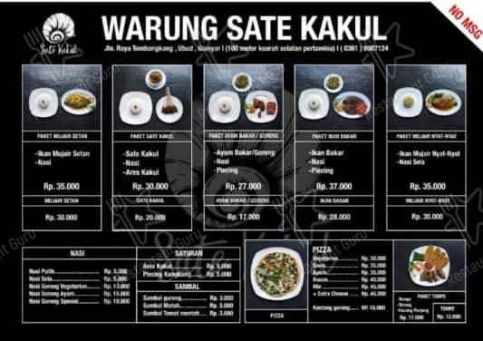 Menu at Warung Sate Kakul restaurant, Peliatan