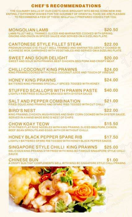 Menu at Wing Bo Chinese Restaurant, Maylands