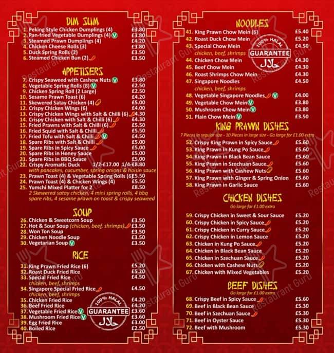 Menu at Yumchi’s fast food, Uxbridge, 5 Uxbridge Rd