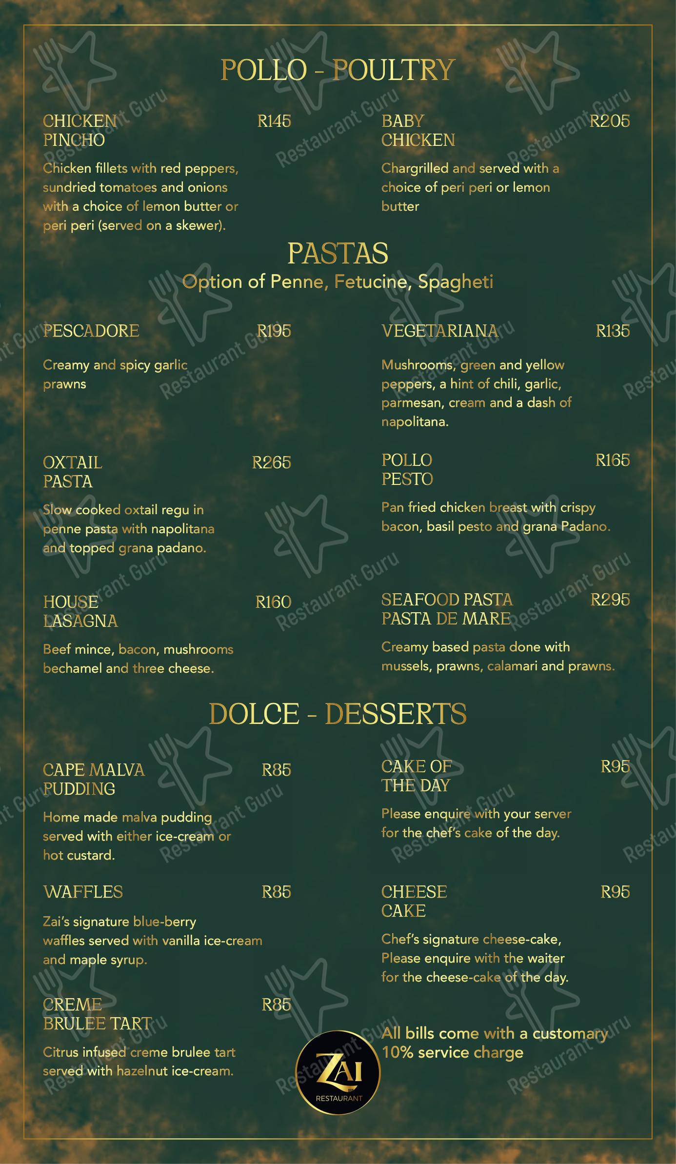 Menu at Zai Restaurant Durban, Durban