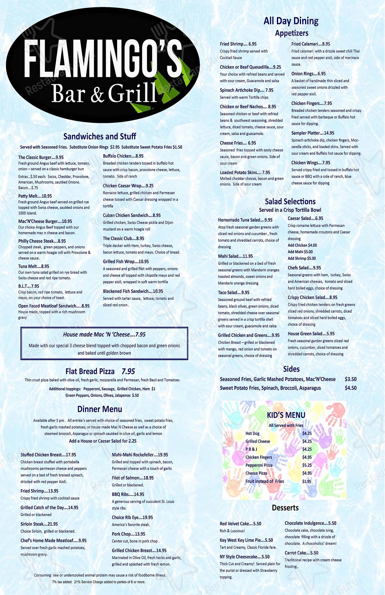 Menu at Flamingos Restaurant, Cape Canaveral