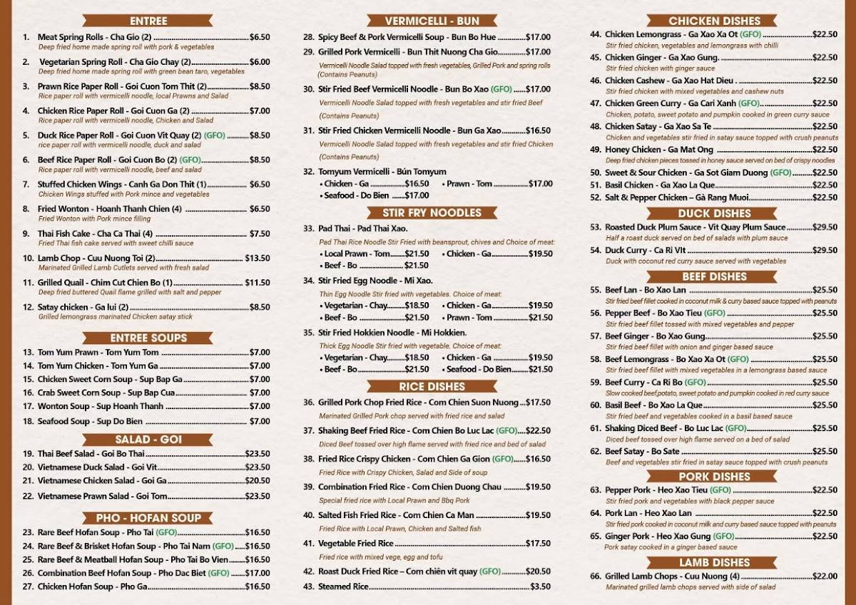Menu at iChef Vietnamese Restaurant, Merriwa