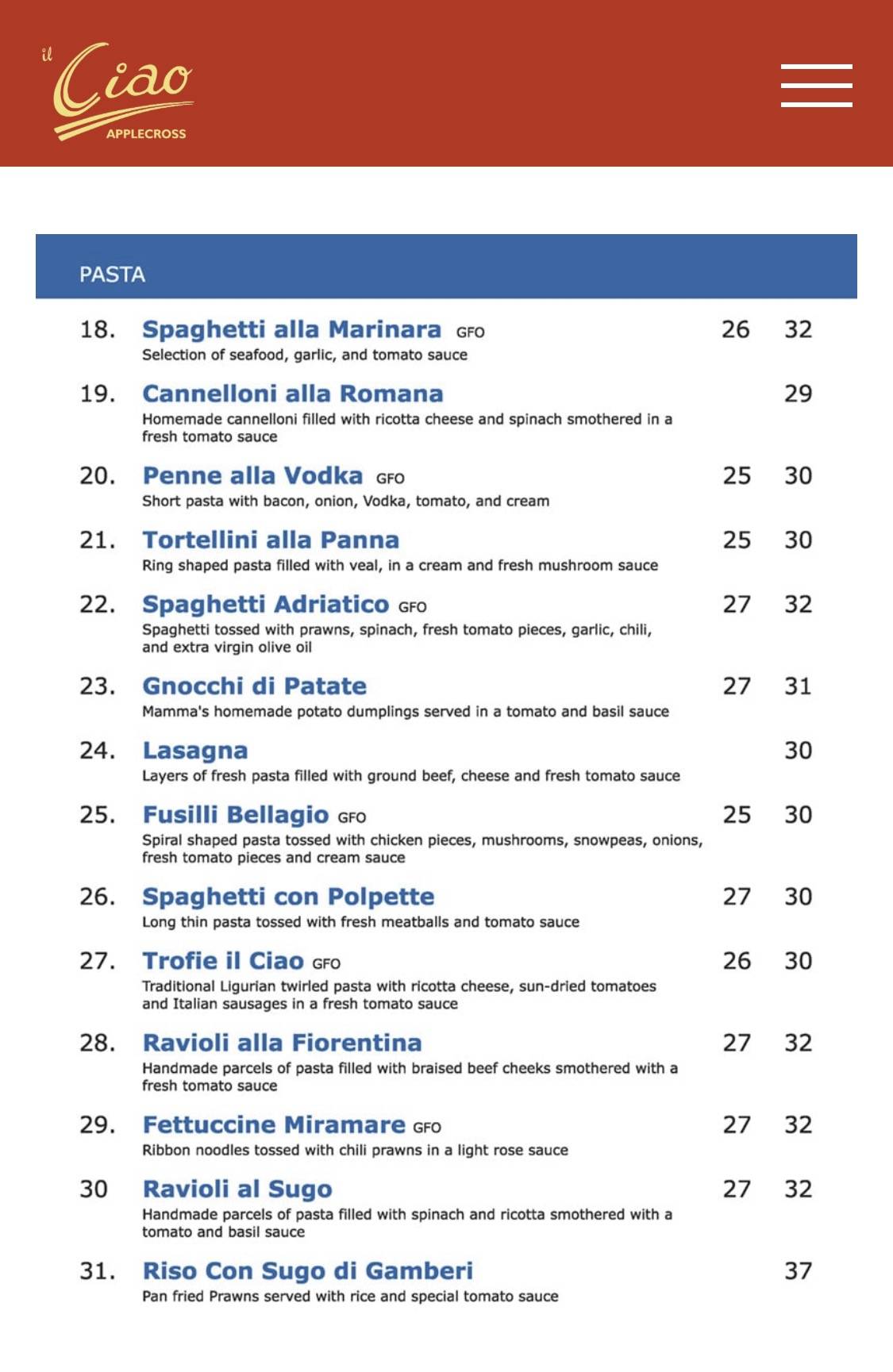 Menu at il Ciao Applecross pizzeria, Applecross