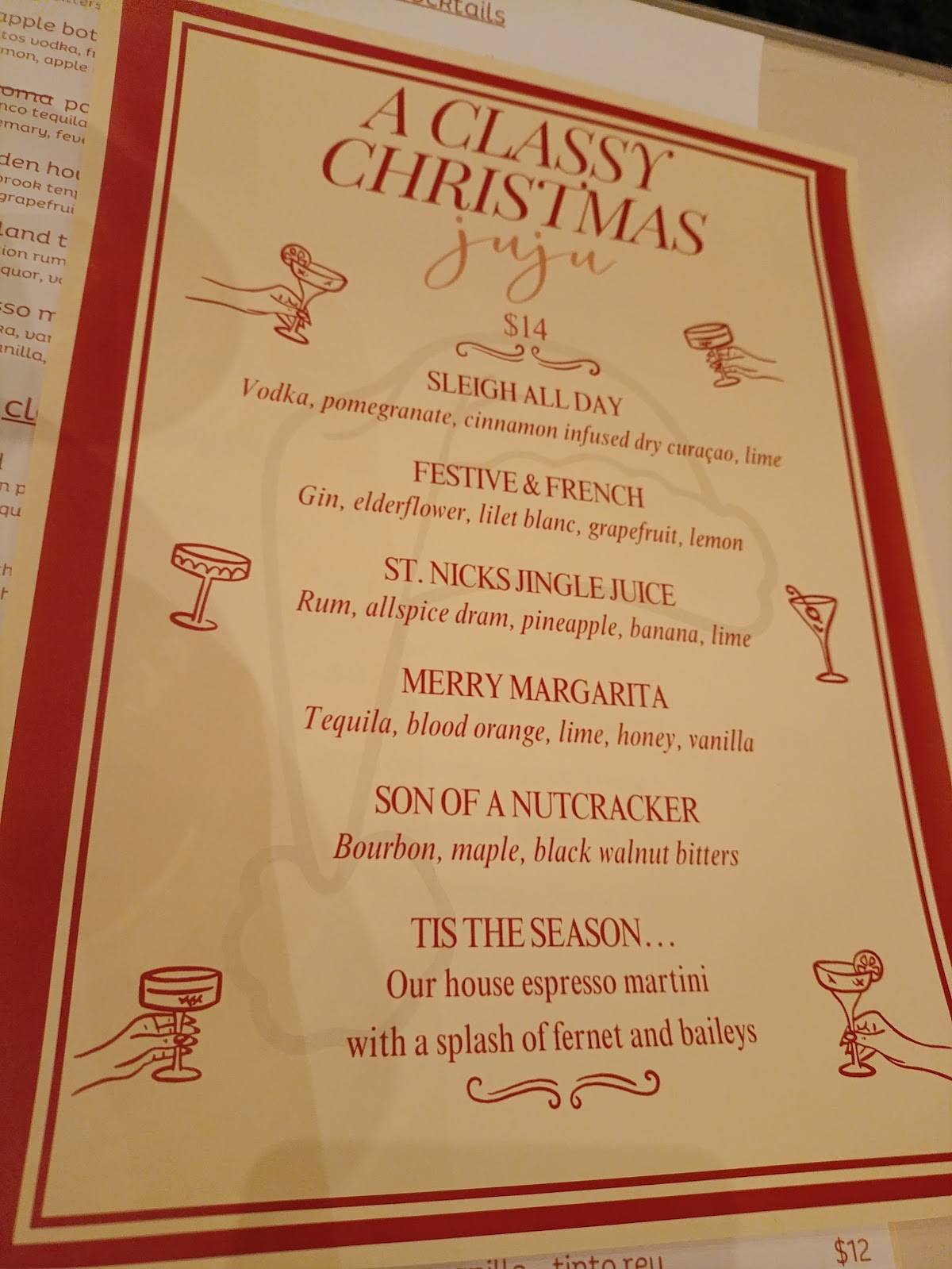 Menu at juju kitchen & cocktails pub & bar, Sacramento
