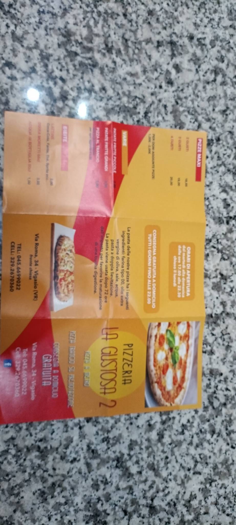 Menu da la gustosa due ristorante, Vigasio
