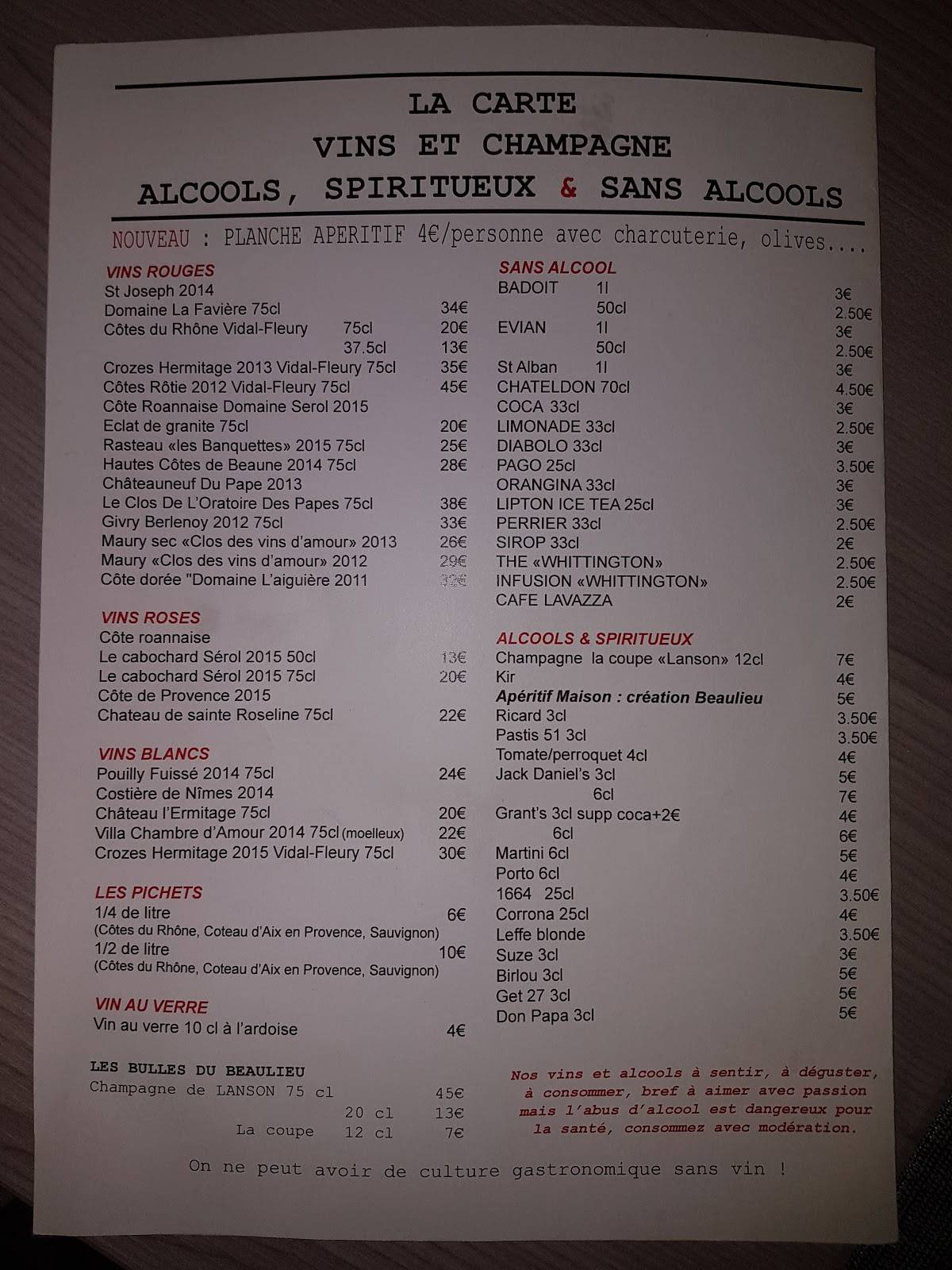 Menu au RESTAURANT LE BEAULIEU, Riorges