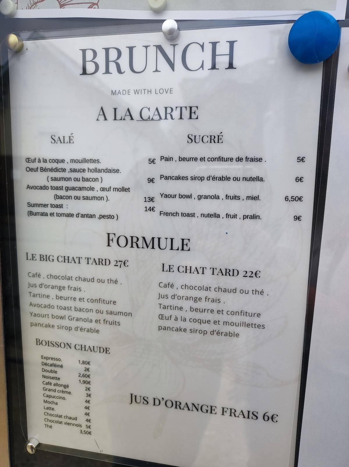Menu at le chat tard restaurant, Arès