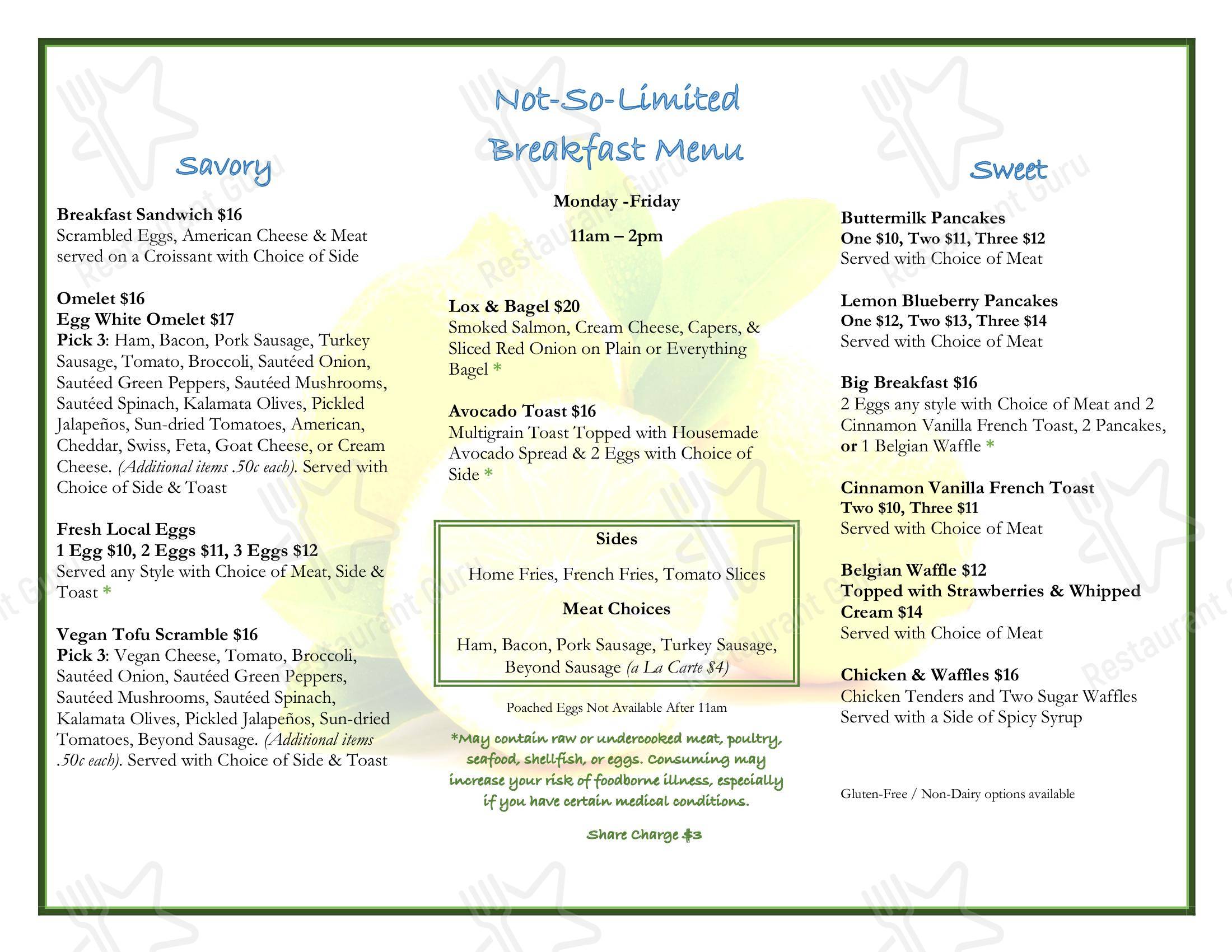 Menu at The Lemon Tree restaurant, Vero Beach