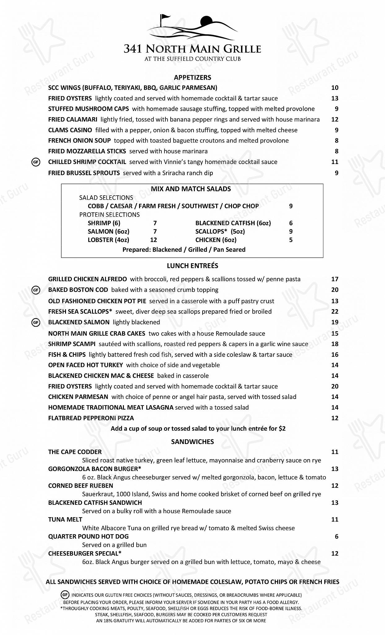 Menu at Tavern 1927 restaurant, Suffield