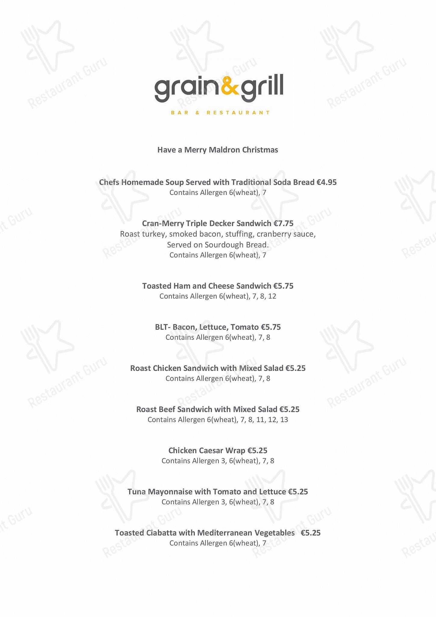 Menu at Grain & Grill Restaurant, Portlaoise