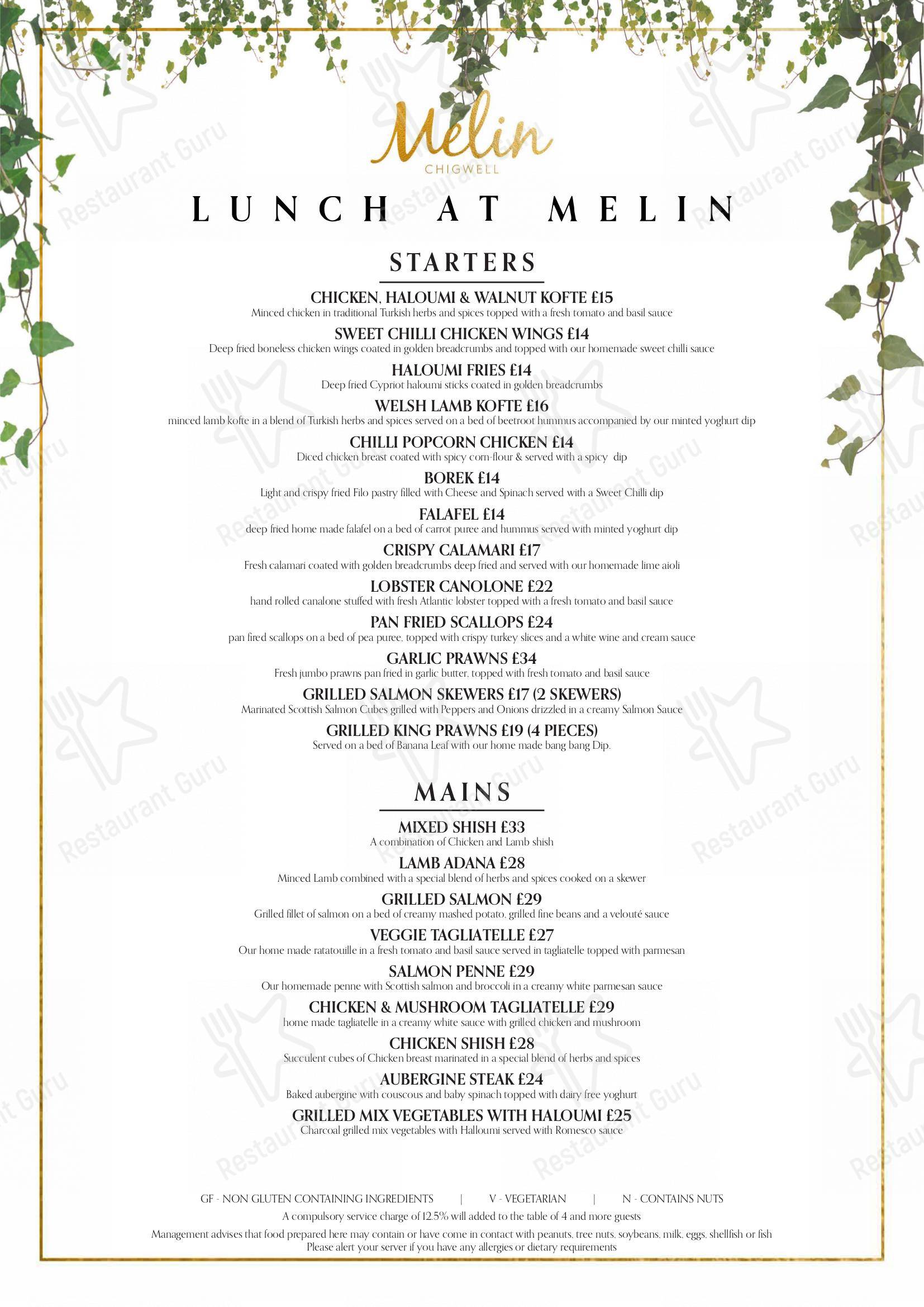 Menu at Melin Bar & Restaurant, Harlow