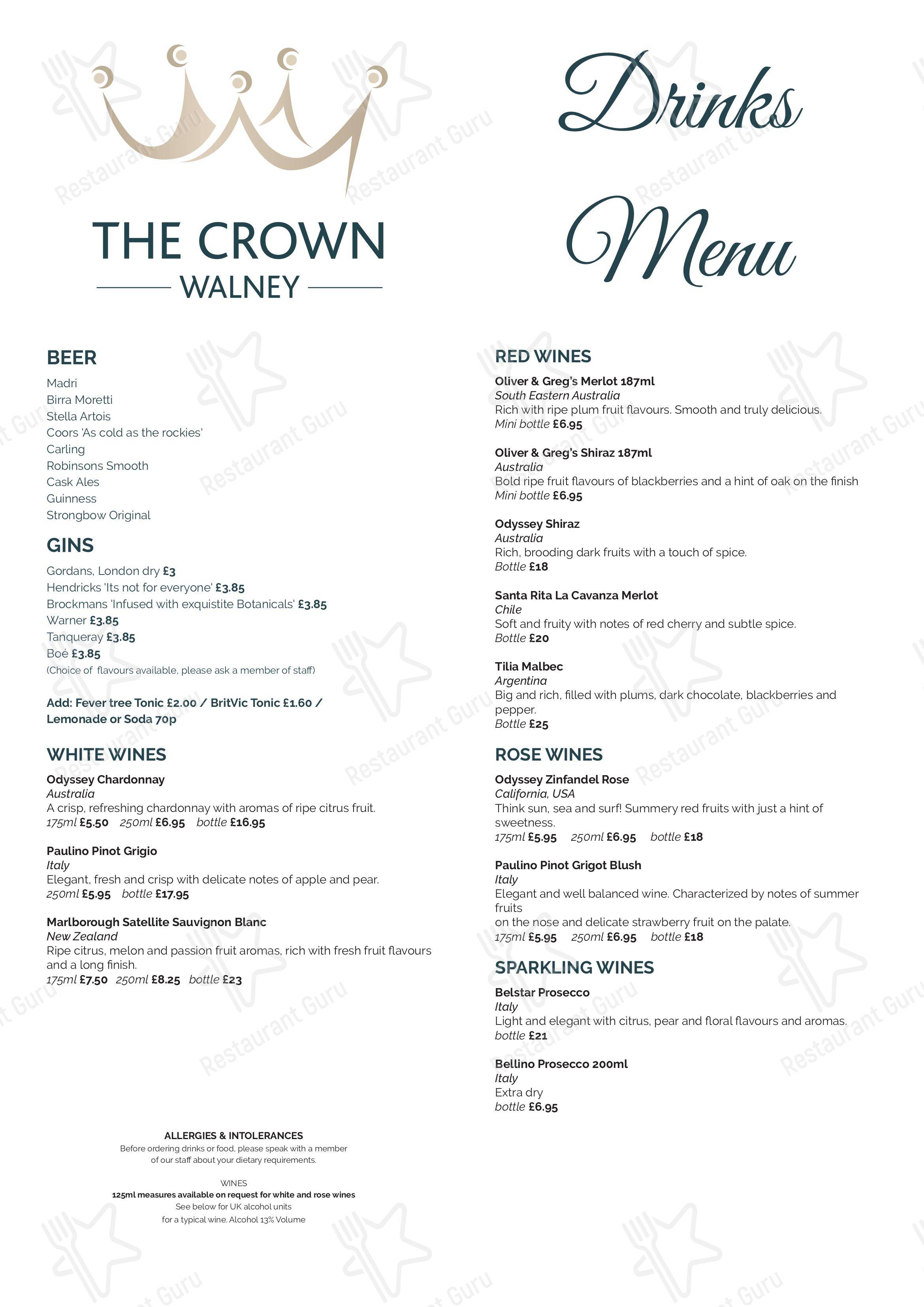 Menu at The Crown, Walney pub & bar, Barrow-in-Furness