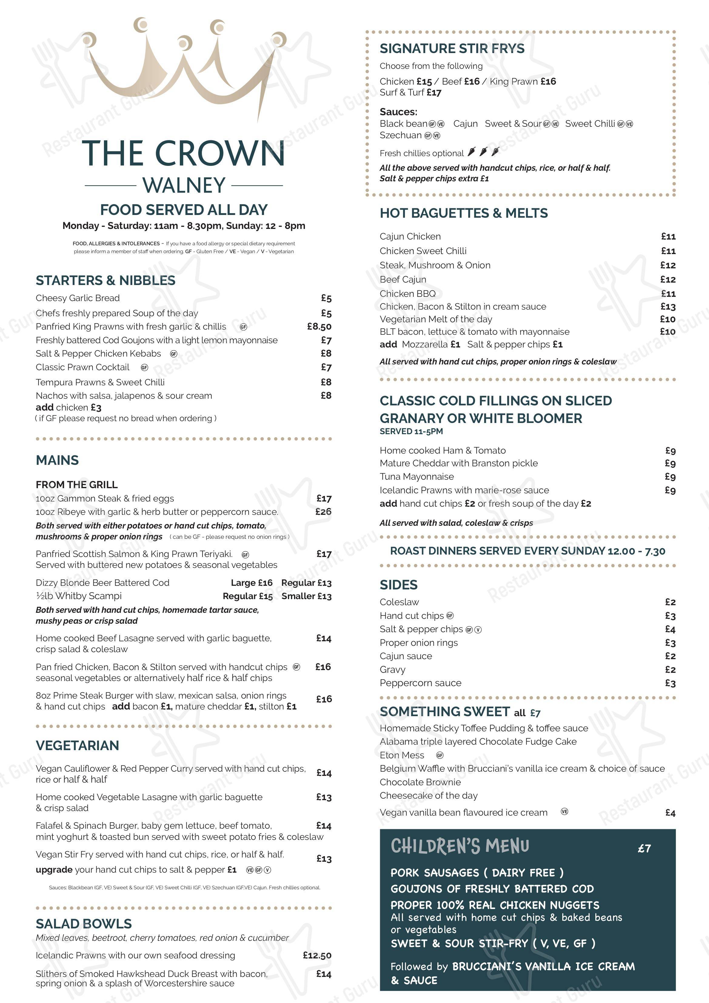 Menu at The Crown, Walney pub & bar, Barrow-in-Furness