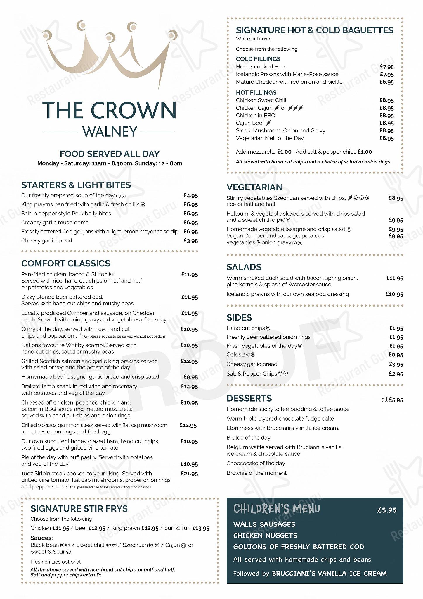 Menu at The Crown, Walney pub & bar, Barrow-in-Furness