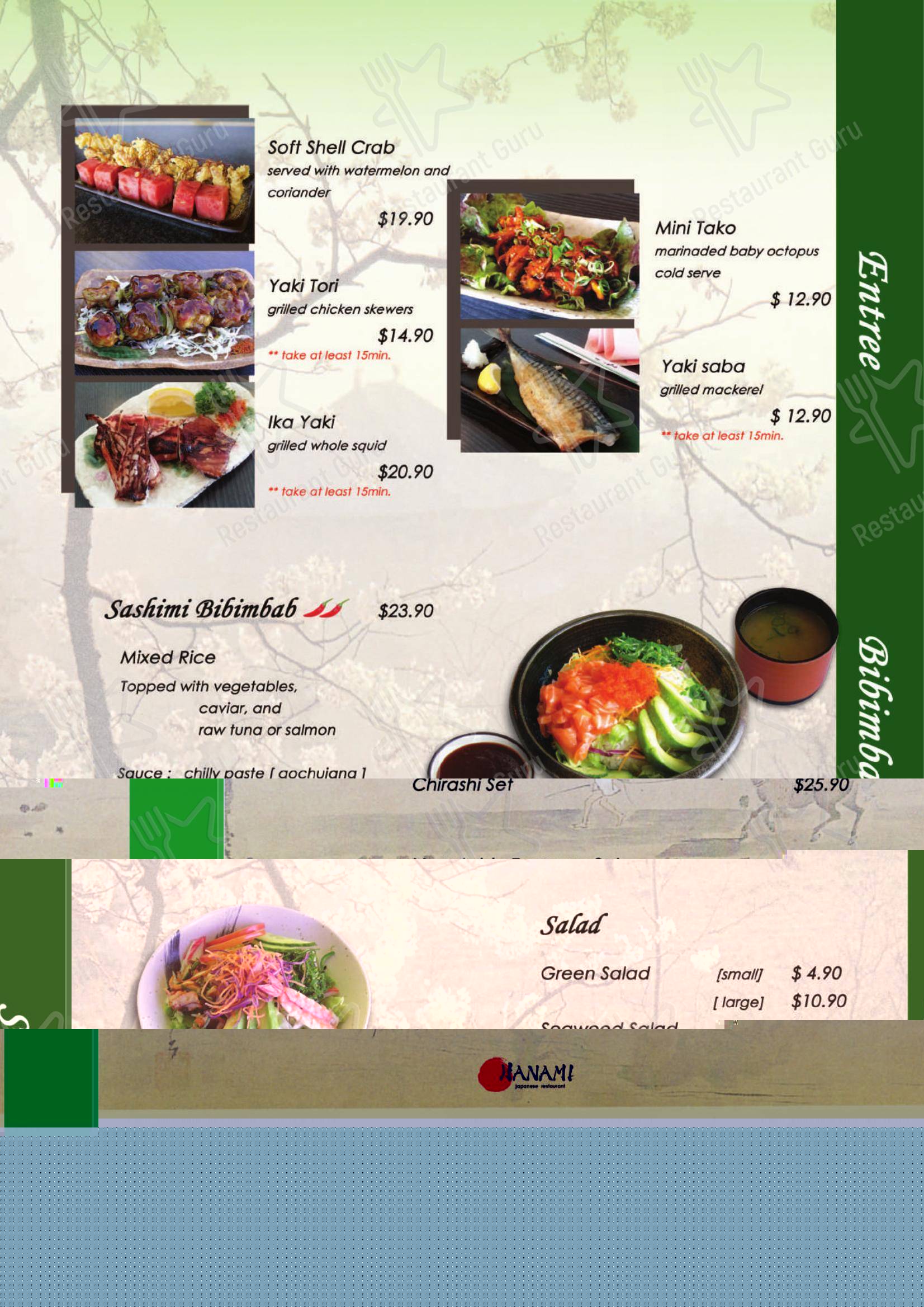 Menu at HANAMI Japanese Restaurant, Mount Lawley