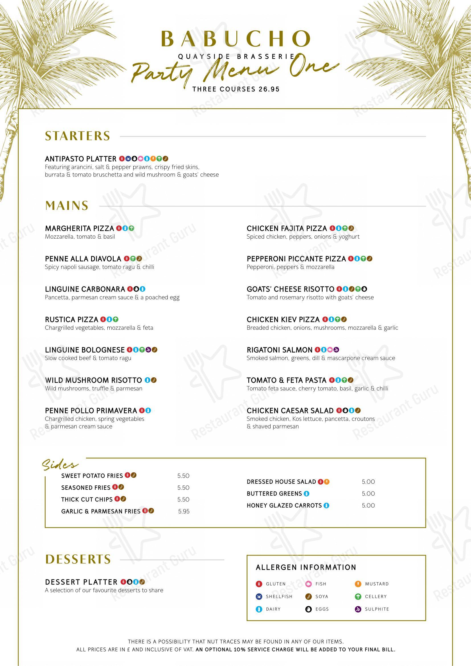 Menu at Babucho Quayside restaurant, Newcastle upon Tyne, Lower