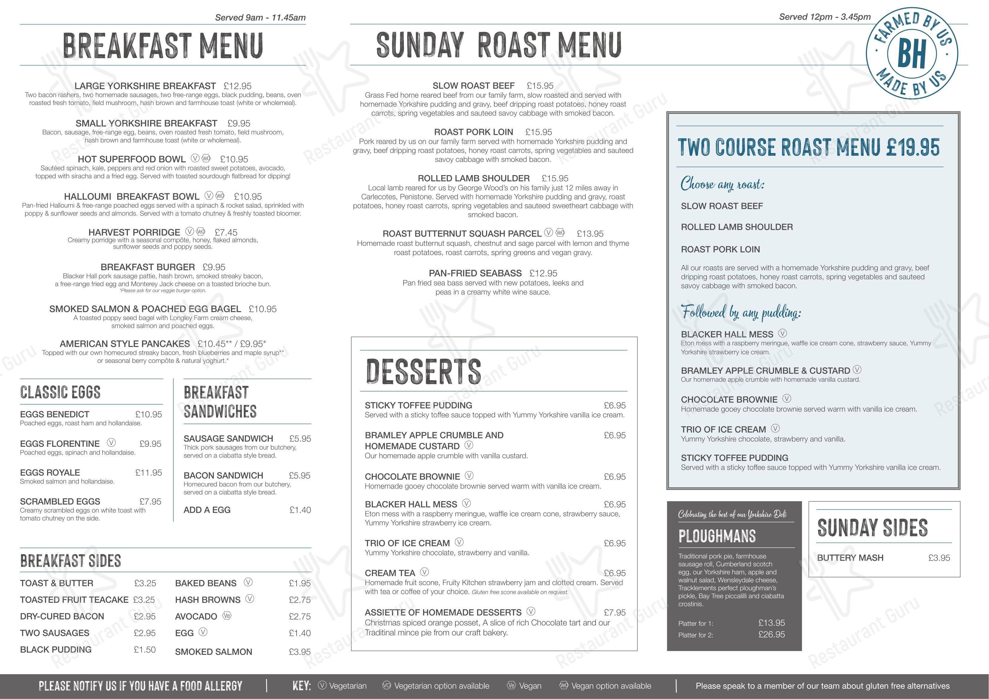 Menu at Blacker Hall Farm Shop cafe, Wakefield