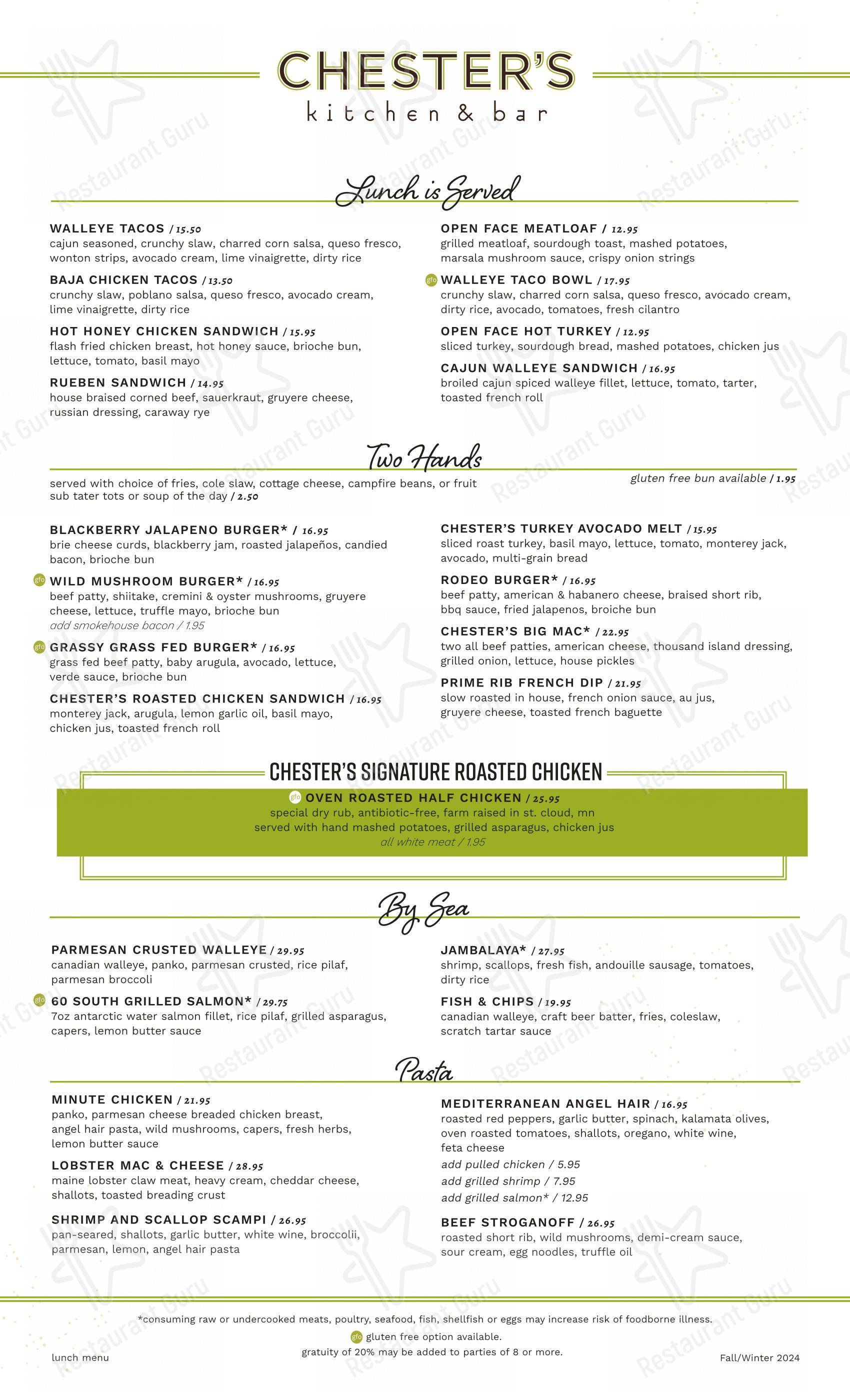 Menu at Chester's Kitchen & Bar, Rochester