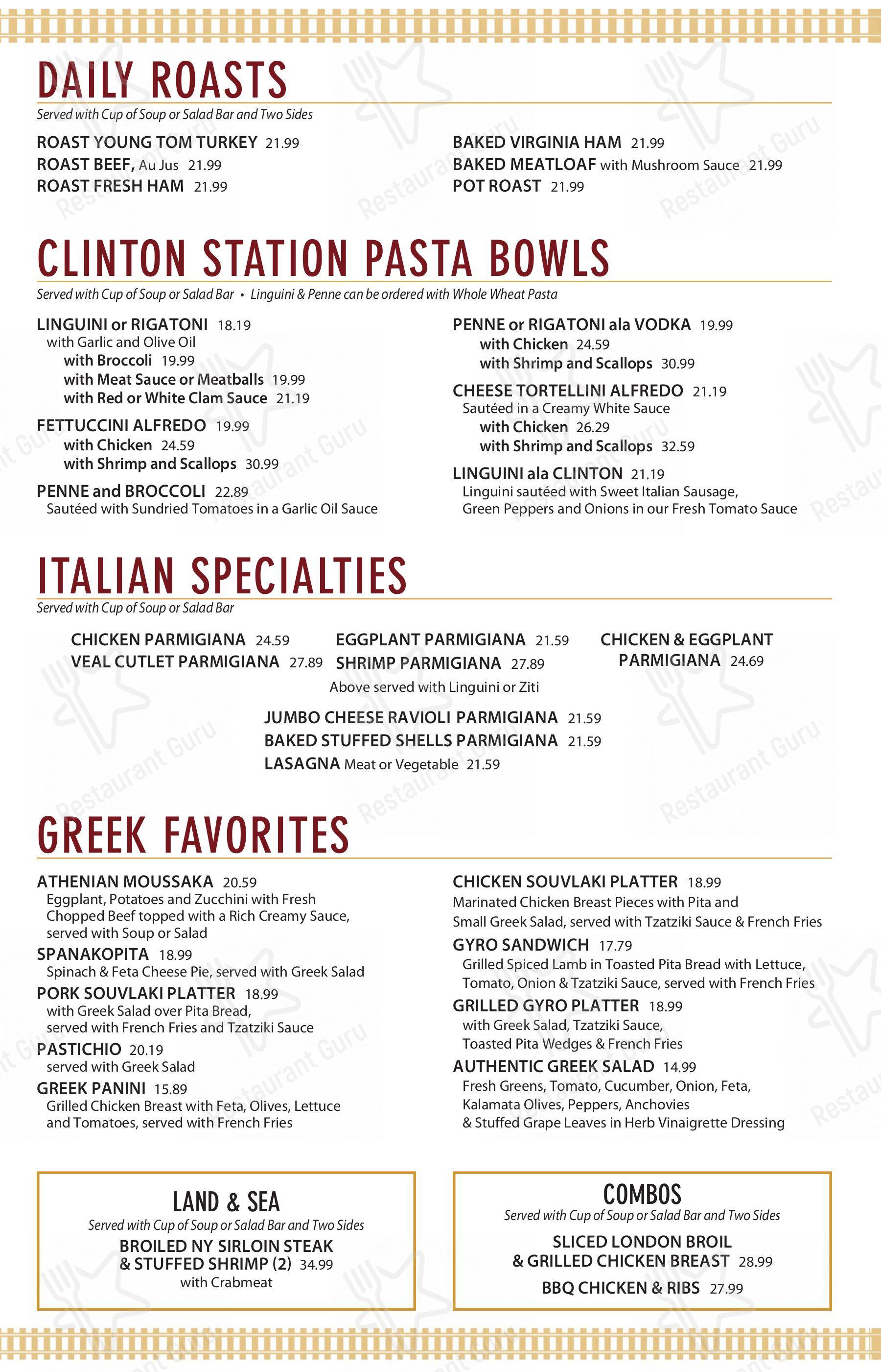 Menu at Clinton Station Diner restaurant, Clinton