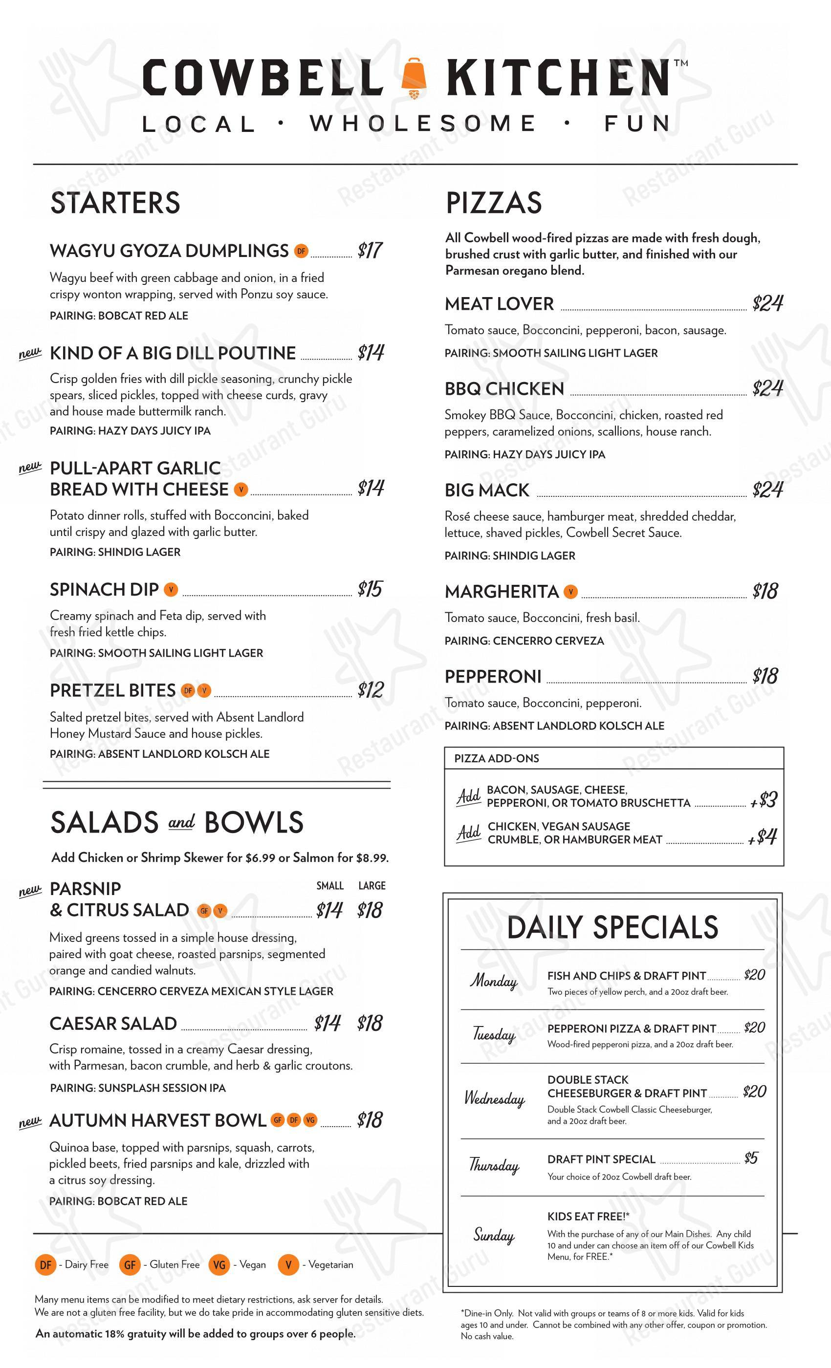 Menu at Cowbell Brewing Co. restaurant, Blyth, Blyth Rd
