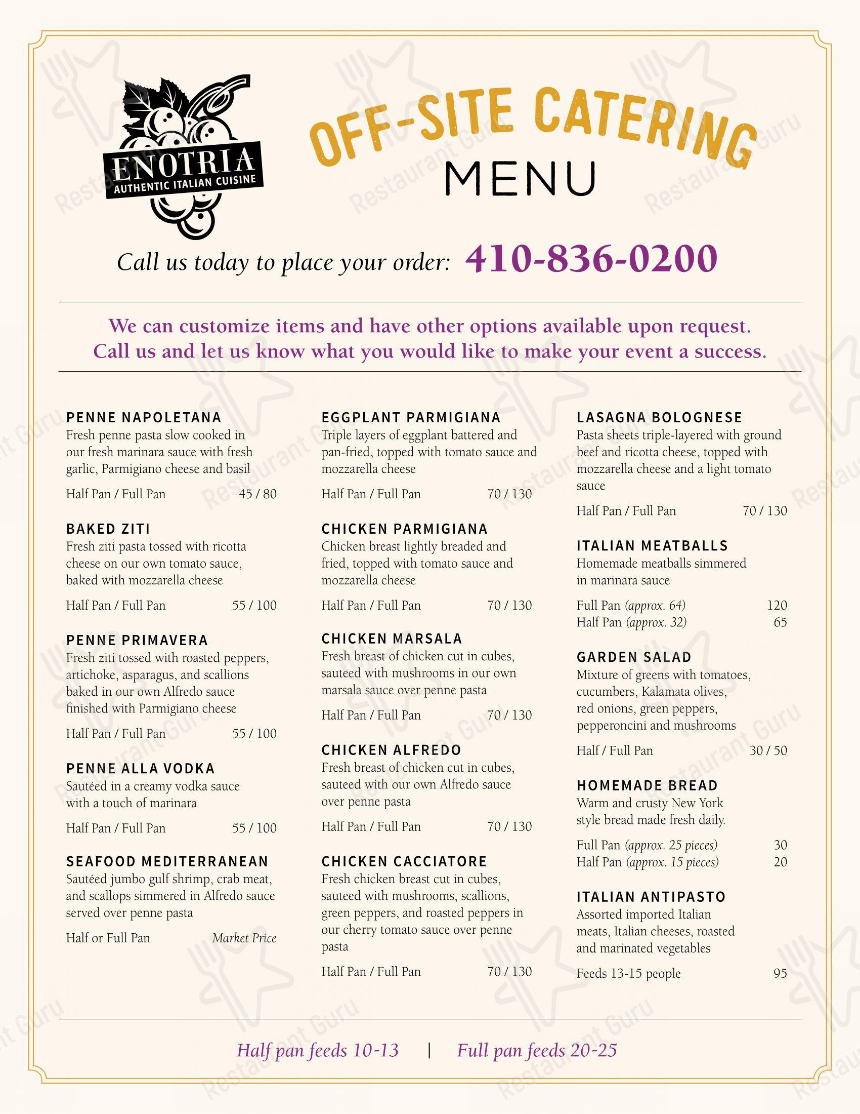 Menu at Enotria Restaurant & Grill, Forest Hill