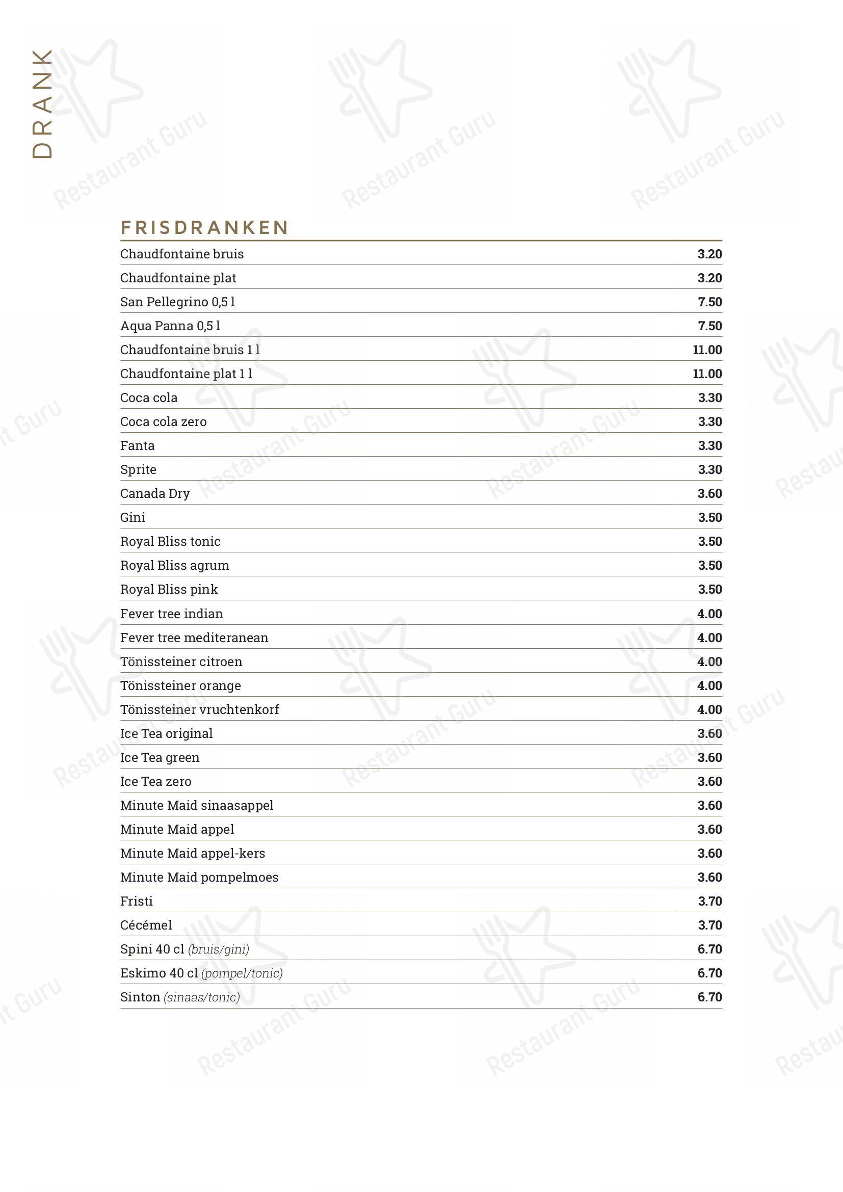Menu au Grand Cafè 500, Louvain