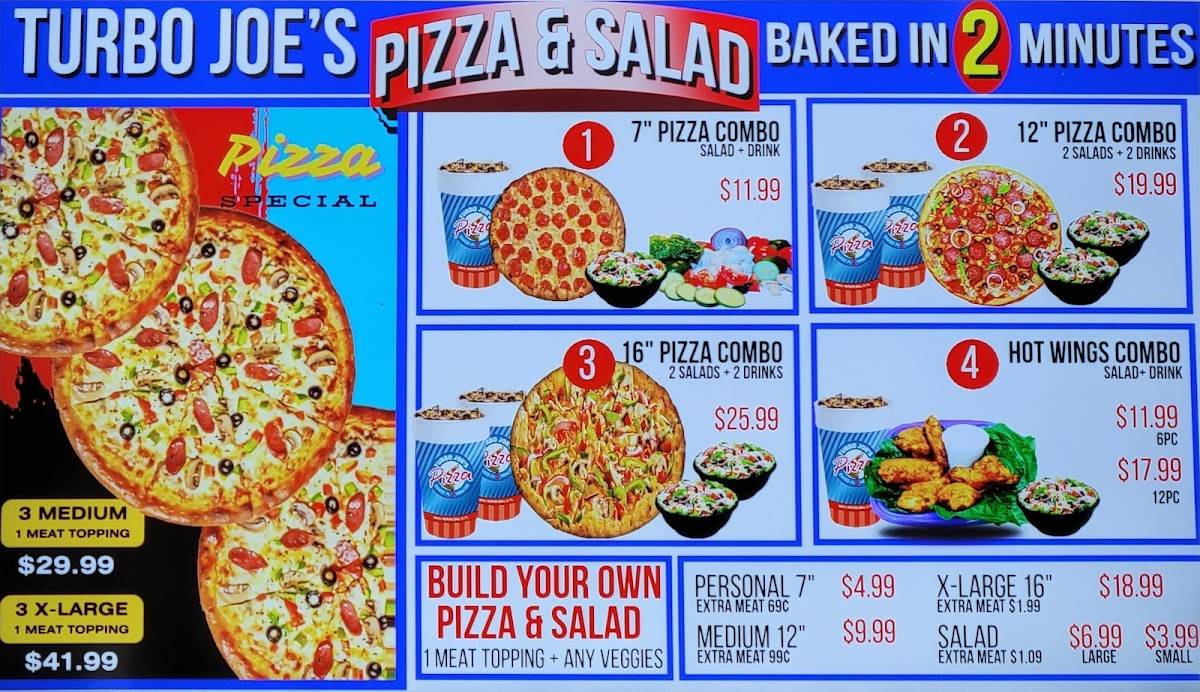 Menu at Turbo Joe's Pizza restaurant, Humble