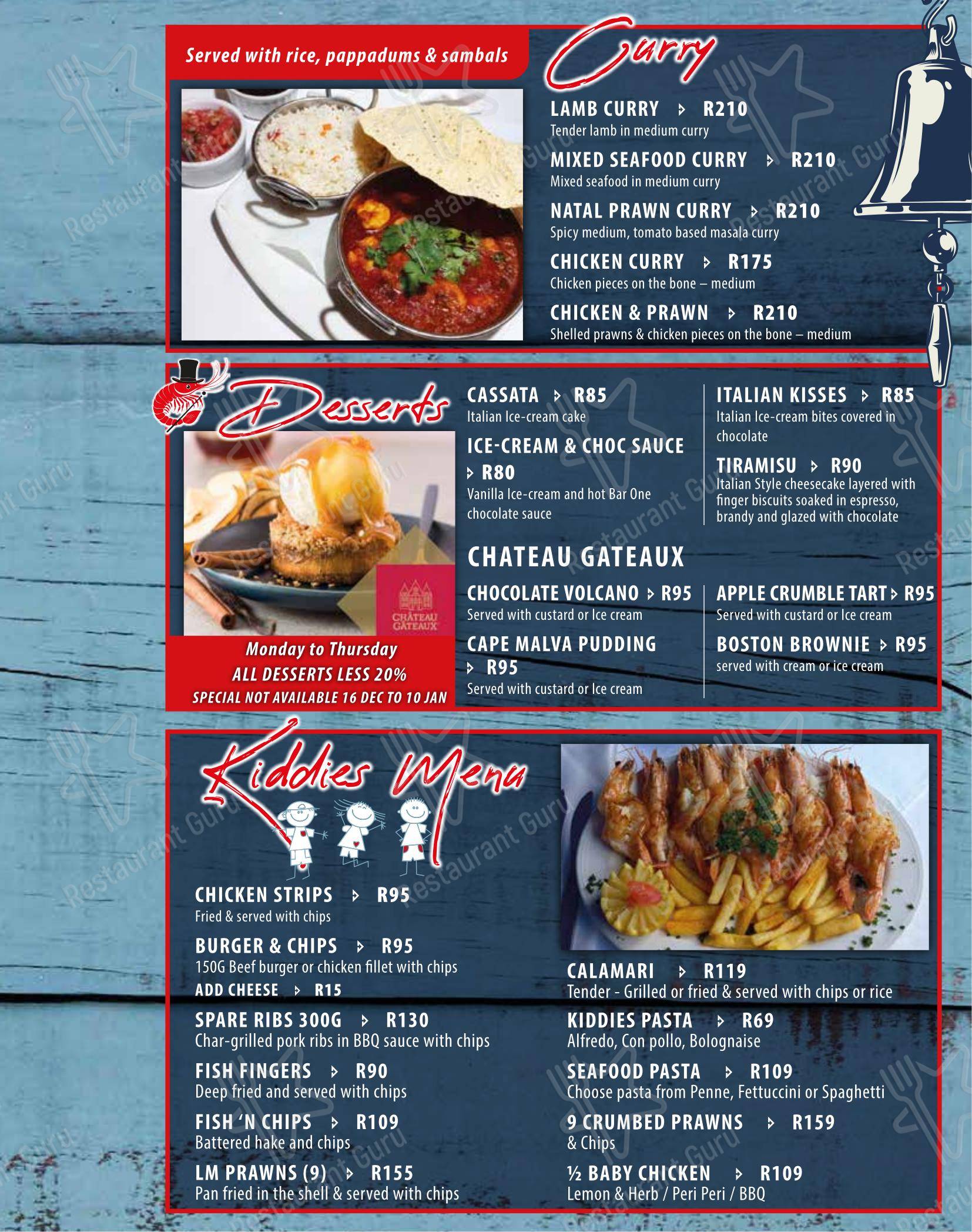 Menu at Lord Prawn Fish & Grill restaurant, Durban