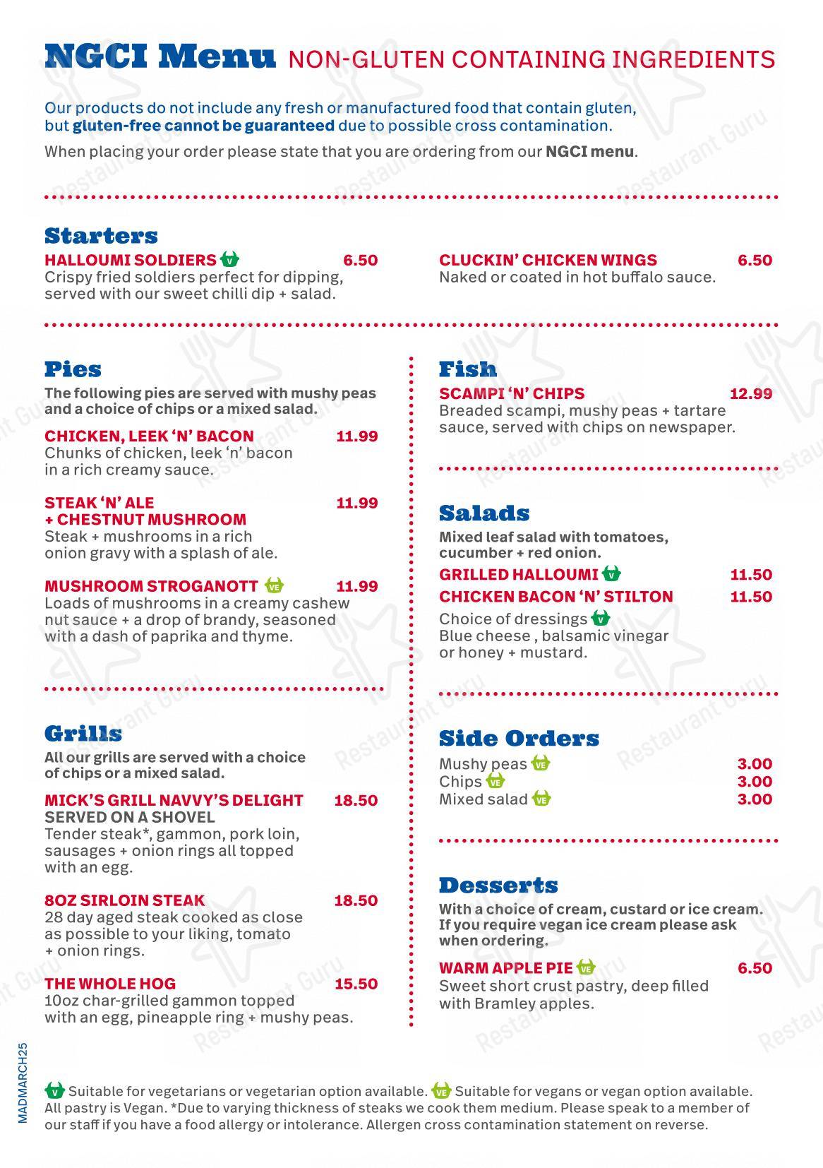 Menu at Mad O'Rourke's Pie Factory pub & bar, Tipton