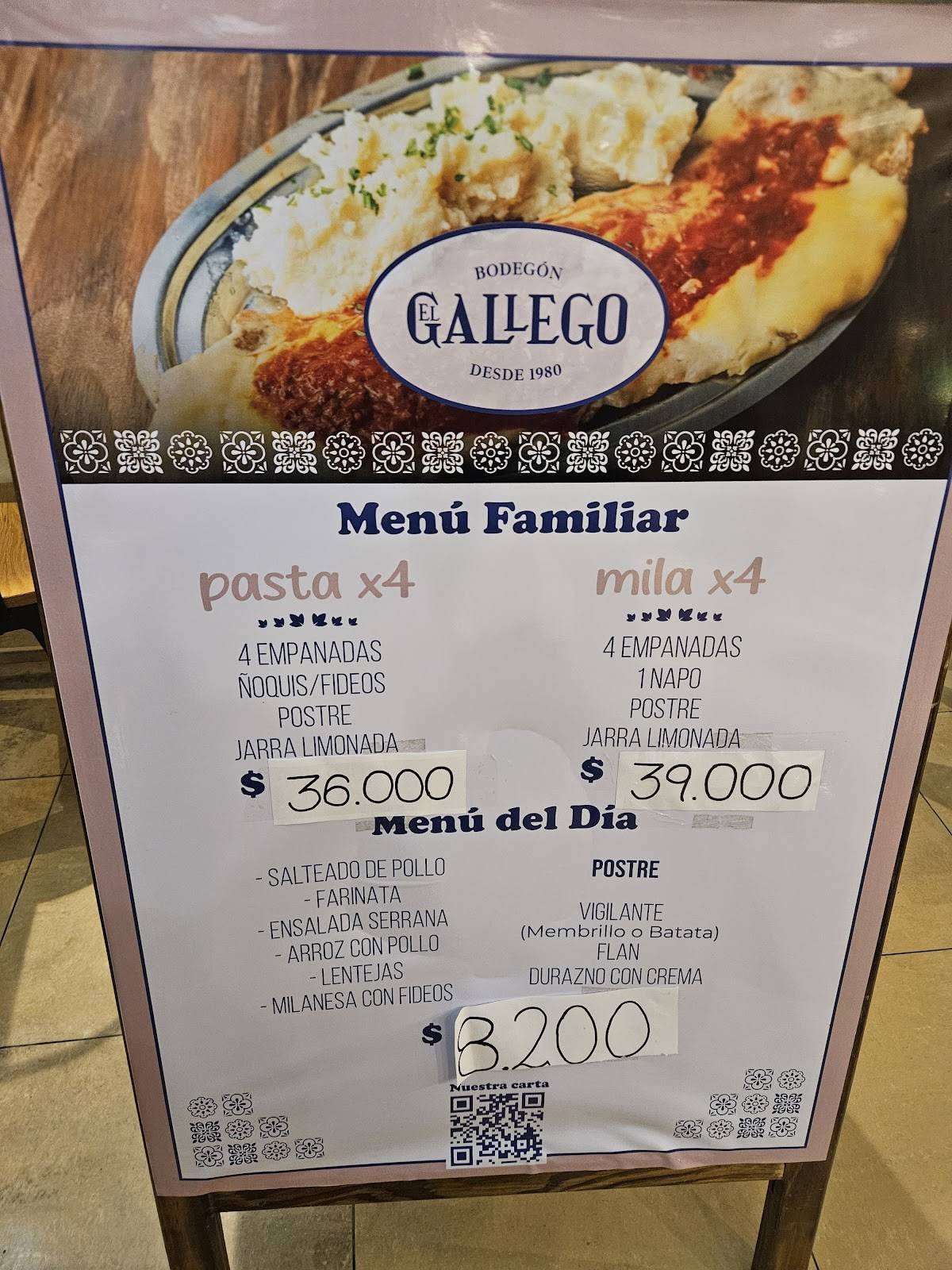 Menu at El Gallego La Barraca, Mendoza