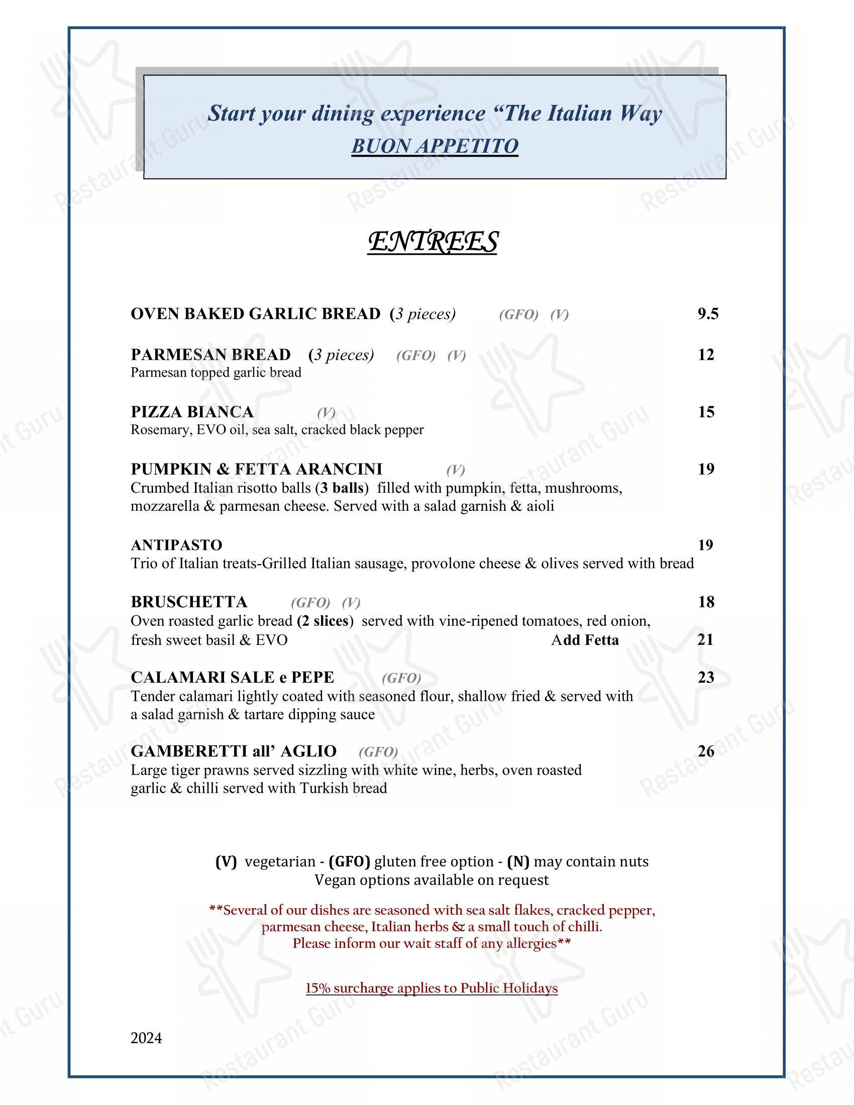 Menu at Mia Cucina Italian Cafe, Hillarys