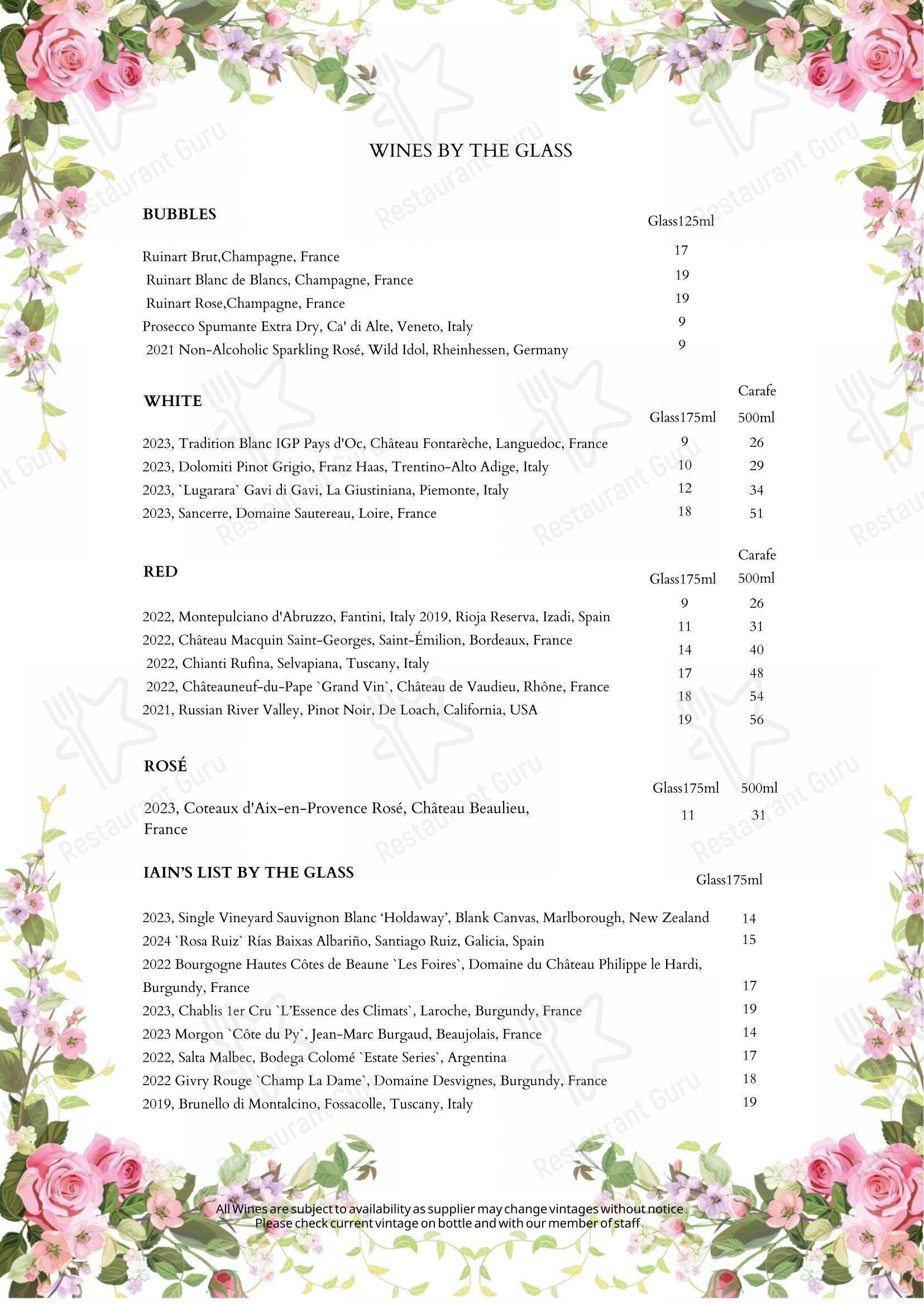 Menu at No. Fifty Cheyne pub & bar, London, 50 Cheyne Walk